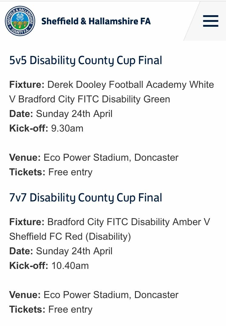 Sheffield & Hallamshire Disability County Cup Final dates – South ...